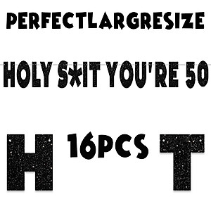 Holy S**t You’re 50! Banner Glitter Black Hallo Fiftieth Cheers to 50 Years Old Theme Backdrop Decor for Man Woman Happy 50th Birthday Party Decorations Photo Studio Prop Flag Favors Supplies