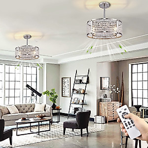 Zhizenl Caged Ceiling Fan with Lights, Indoor Enclosed 6 Speeds Reversible Ceiling Fans with Remote Control, Crystal Modern Industrial Ceiling Fan Lights for Living Room Bedroom Kitchen