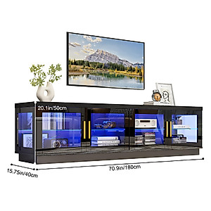 Hlivelood 71IN LED TV Stand for 85/80/75inch TV,High Glossy Modern TV Stand for Living Room,Wooden Farmhouse TV Stand,TV Entertainment Center with Storage Cabinet,TV Console,RGB LED(Black)