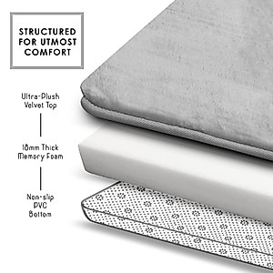 Clara Clark 3 Piece Bathroom Rugs Bath Mat Set, Velvet Memory Foam Bath Mats for Bathroom - Non-Slip, PVC Backing Bath Rugs, Washable Bathroom Rug Mats - Dries Quickly, Silver Bathroom Rug Set