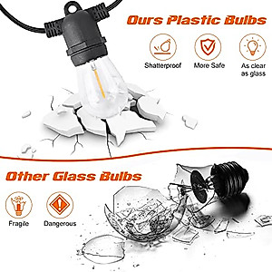 Dott Arts 2-Pack 96FT Solar Outdoor String Lights Waterproof with Dimmable Remote Control,Patio LED String Lights with 32 Plastic Bulbs for Backyard Garden Bistro sWedding Party