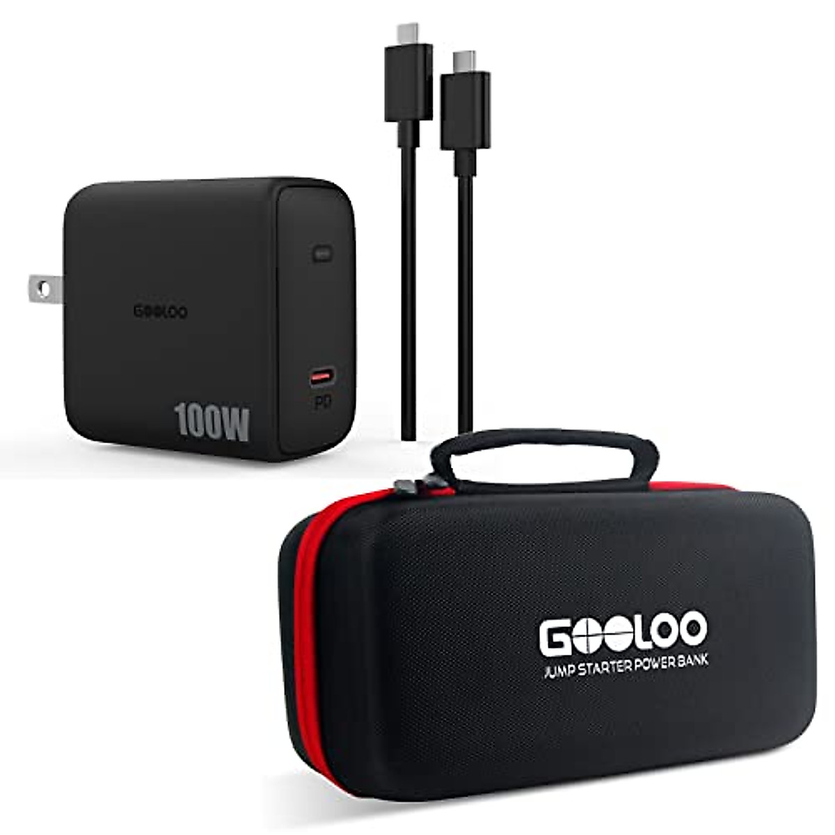 GOOLOO 100W USB C Wall Charger with Eva Protection Case for GT3000 GT4000 GT4000S, 100W PD GaN2 Fast Wall Charger Block with 6.6ft Cable, Compatible with MacBook iPad iPhone 14/13 Series and More