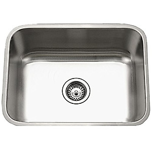 Houzer Stainless Steel STS-1300-1 Eston Series l Kitchen Sink - Undermount 23 inch Single Bowl Sink, Corrosion Resistant Stainless Steel, Easy to Clean Satin Finish, Ideal for Washing and Food Prep