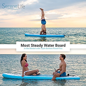 SereneLife Stand up Paddle Board Inflatable - Non-Slip SUP Paddle Board Paddle, Pump, Leash, and Accessories - Fun Water inflatable paddle board for Adults and Youth with Wide Stable Design