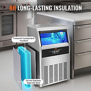 VEVOR Commercial Ice Maker Machine, 140lbs/24H Ice Maker Machine with 33lbs Storage Capacity, 60 Ice Cubes in 12-15 Minutes, LED Digital Display Commercial Ice Maker for Bar Home Office Restaurant