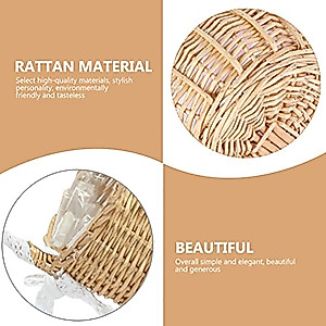 DOITOOL Wicker Rattan Flower Basket with Handle and Lace Bow, Wedding Flower Girl Baskets, Petal Basket Decorative Picnic Basket Woven Candy Storage Basket for Home Garden Decor, 7.5X5.9X5.9