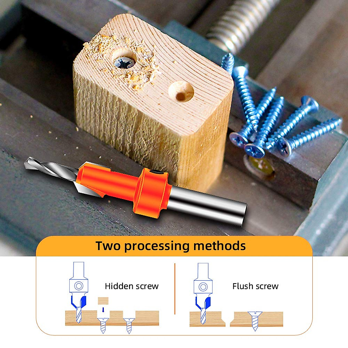 SENDRILL Wood Working Countersink Drill Bit Set Round Shank for Timber Working, with Hex Key Wrench（6PCS)