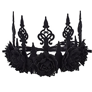 Floral Fall Rose Red Rose Flower Crown Woodland Hair Wreath Festival Headband F-67 (Tiara Black)