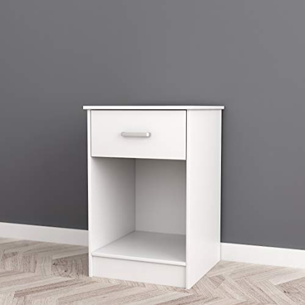 RAAMZO 2-Tier Nightstand End Table Side Table for Bedroom Home Office Bedside Cabinets with 1-Drawer and Open Shelf, White