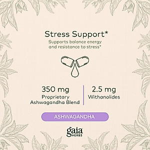 Gaia Herbs, Ashwagandha Root Vegan Liquid Phyto Capsules - Stress Relief, Immune Support Supplement, Balanced Energy Levels and Mood, 60-Count (Pack of 1)