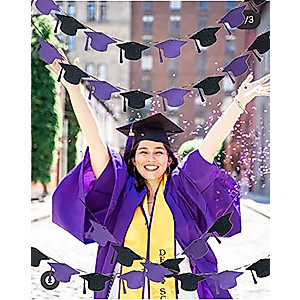 Graduation Decorations Purple Black 2023 /4pcs Graduation Hat Banner Garlands Purple Black for Class of 2023 Graduation Party Supplies/Purple Graduation Decor