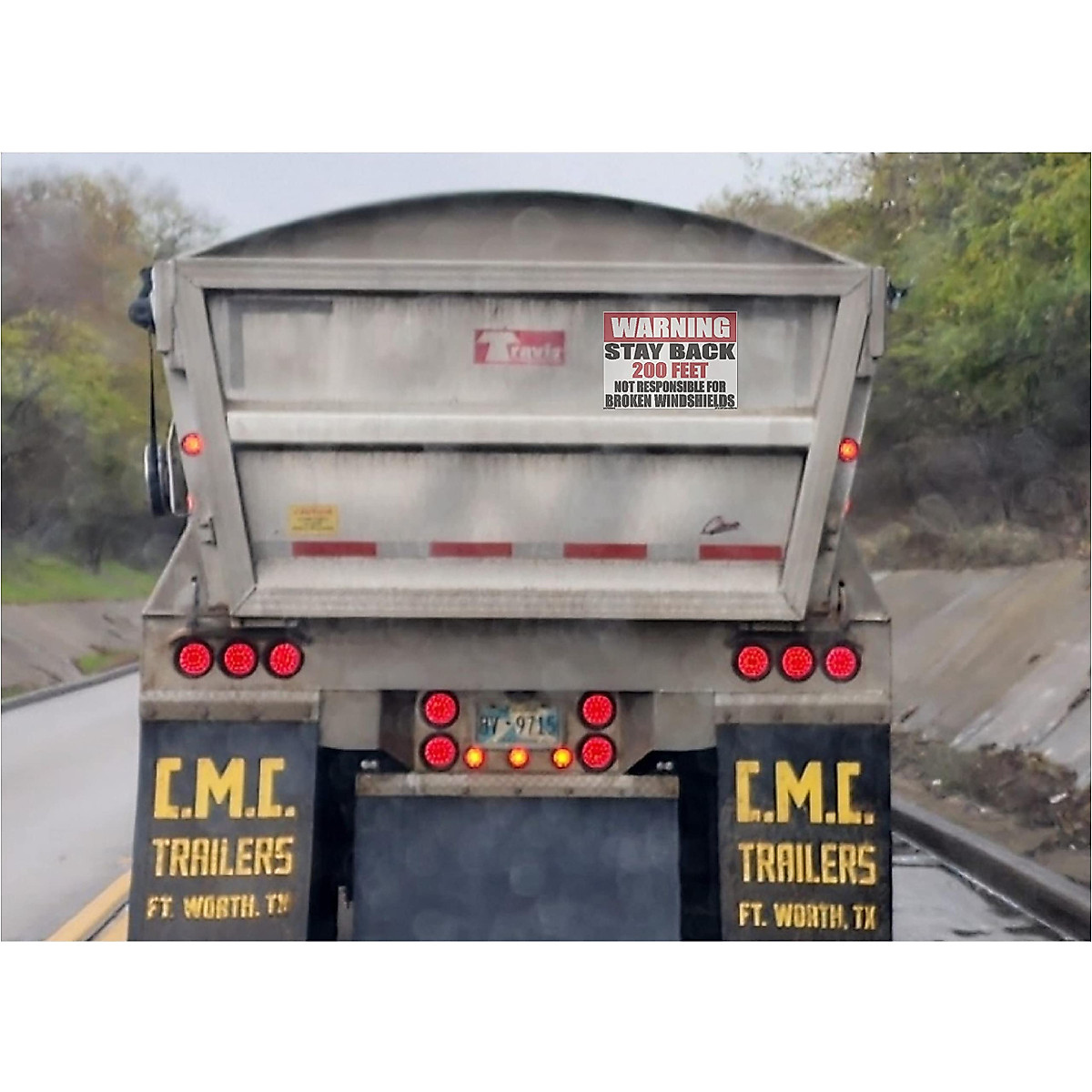 Warning Stay Back 100 200 300 500 Not Responsible for Broken Windshields Black Red Rectangle Label Decal Sticker Sign 3M Reflective Construction Dump Trailer Truck SDU (Standard White 3M 200FT)