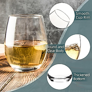 Stemless Wine Glasses, 15 oz Stemless Glasses Set of 12 for Red or White Wine, Stemless Glassware, No Stem Wine Glasses, Drinking Glasses, Clear