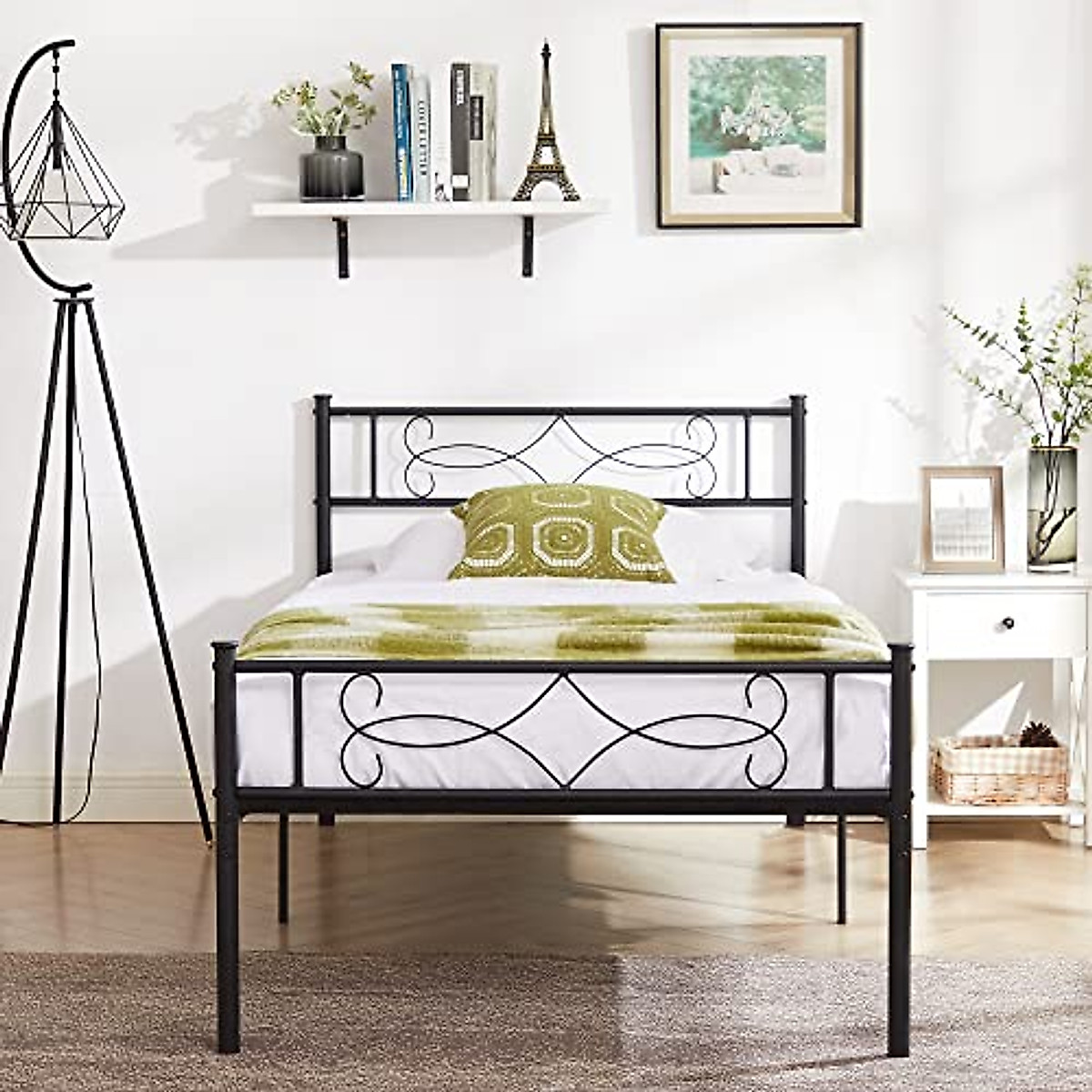 VECELO 14" Twin Size Metal Platform Bed Frame with Headboard,Premium Steel Slat Support No Box Spring Needed,Noise-Free Anti-Slip,Easy Assembly