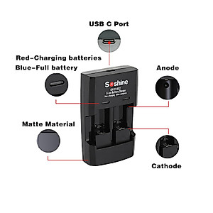 YDYDYYD Li-ion Battery Charger for 3.7V Li-ion RCR123 16340、 CR2 14250 15266, with USB C Charging Cable and 2 Slots Battery Storage Box, for Camera、 Toys、 Flashlight Battery Charger