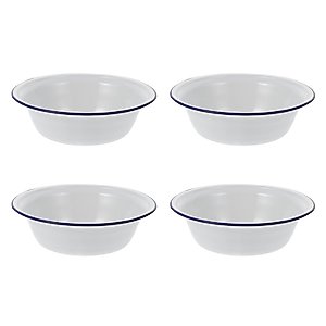 Hemoton 4pcs Vintage Style White Enamel Mixing Bowl with Black Trim Enamelware Metal Large Classic Round Salad Serving Bowl Soup Basins 20cm