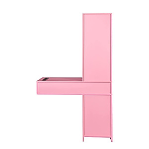 Binrrio Pink Wall Mount Hair Styling Barber Station, Beauty Salon Spa Furniture Set, Dressing Table Hair Salon Equipment, 3 Storage Shelf+2 Drawers+1 Cabinet+3 Heat Resistant Sleeves