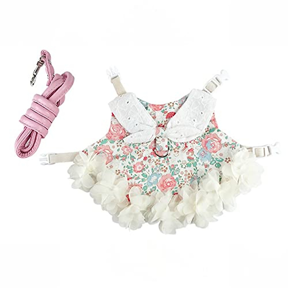 Rabbit Harness Leash Set - Breathable Cotton Dress for Walking Escape Proof Soft Harness Leash with Adjustable Buckle for Small Animal Bunny Cat Puppy Kitten Ferrets Costumes (Small,Floral)