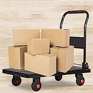 Generic Flatbed Hand Cart Platform Truck with Plastic Panel and Thicken Metal Foldable Handle Push Cart with Mute Wheels for Home Office Load Capacity 660lb Heavy Duty Flatbed Cart (Size : Mute)