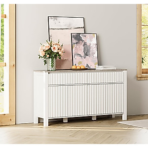 WAMPAT White Dresser for Bedroom with Doors, Modern Baby Dresser Wood Storage Organizer with Solid Wood Legs & Adjustable Shelves for Bedroom, Kids Room, Nursery