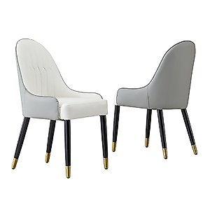 Jinsi Nan] Dining Chairs, Leather Dining Chair Set of 2, Kitchen Dining Room Chairs with Arm and High Back, Metal Legs, Modern Chairs for Living Room Bedroom, White Grey