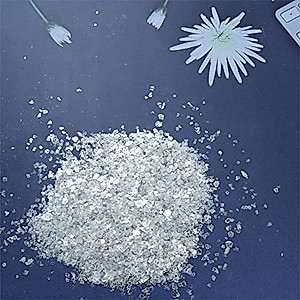 Natural Colored Mica Flakes,Gilding Flakes,Mica Flakes Glitter,Mica Flakes Leaf,Chunky Glitter Irregular Chips for Nail Arts Epoxy Resin Crafts Jewelry Making 2-4mm 120g (Pure White)