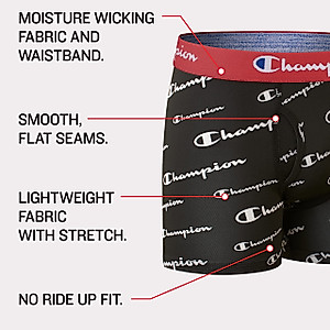Champion Men's Boys' Underwear, Everyday Active Stretch Boxer Briefs, Assorted 4-Pack, Blue/Red/Scripts, Small