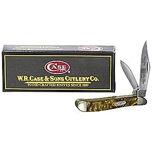 Case Cutlery 9220BR Butter Rum Corelon Peanut Pocket Knife with Stainless Steel Blades, Gold, White and Black Mixed Corelon