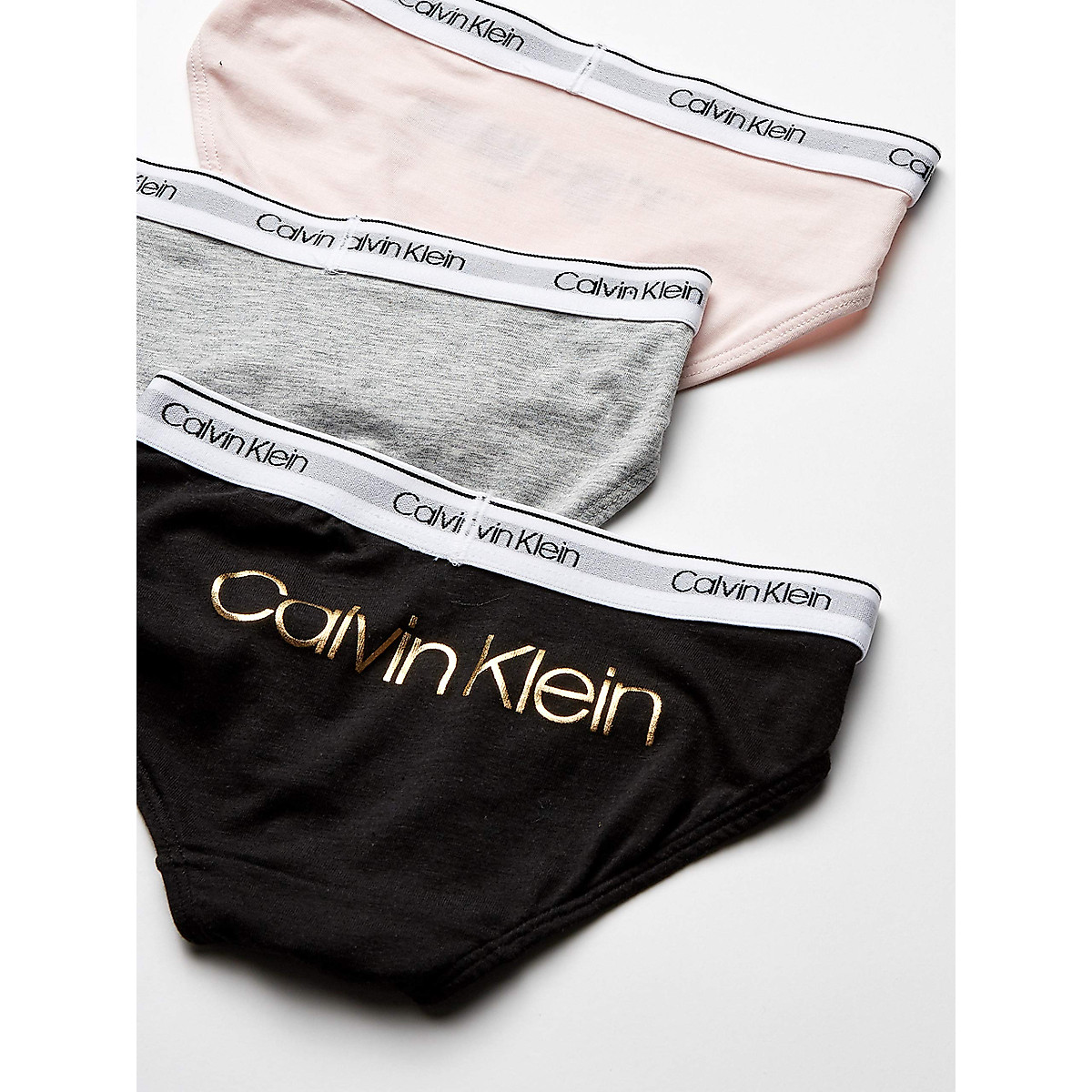 Calvin Klein Girls' Little Modern Cotton Bikini Panty, 3-pack, 3 Pack-Black, Crystal Pink, Heather Grey, X-Large
