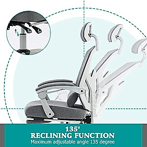 Ergonomic Office Chair, Reclining High Back Mesh Chair, Computer Desk Chair, Swivel Rolling Home Task Chair with Lumbar Support Pillow, Adjustable Headrest, Retractable Footrest and Padded Armrests