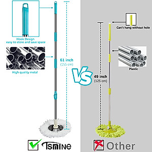 Tsmine 3-Section 35-to-61 Inch Spin Mop Replacement Pole Handle Mop Refills Compatible with Round Spin Mop, Microfiber Mop Floor Head Mop - Blue
