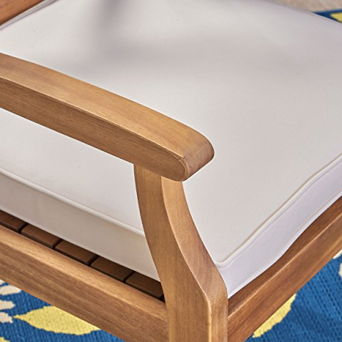 Christopher Knight Home Peter | Outdoor Acacia Wood Dining Chair Set of 2, Teak/Cream Cushion