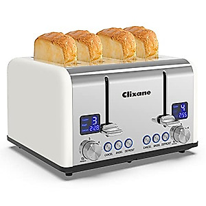 Toaster 4 Slice,1.5"Extra Wide Slot Stainless Toaster with Bagel Defrost Cancel Function, Dual Screen, Removal Crumb Tray (White)