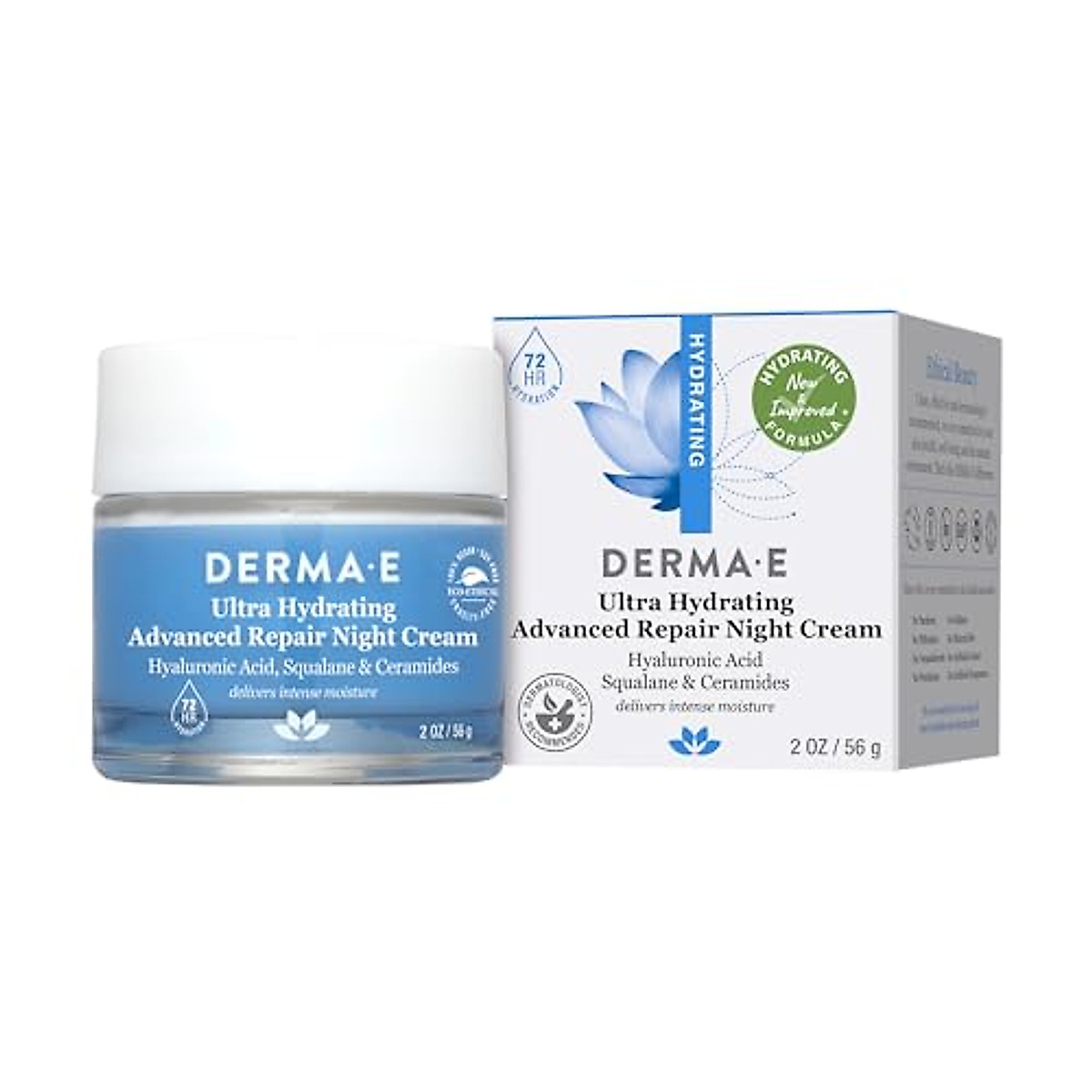 DERMA-E Hydrating Night Cream – Overnight Face Moisturizer with Anti-Aging Hyaluronic and Green Tea Acid to Smooth and Nourish, 2 Oz