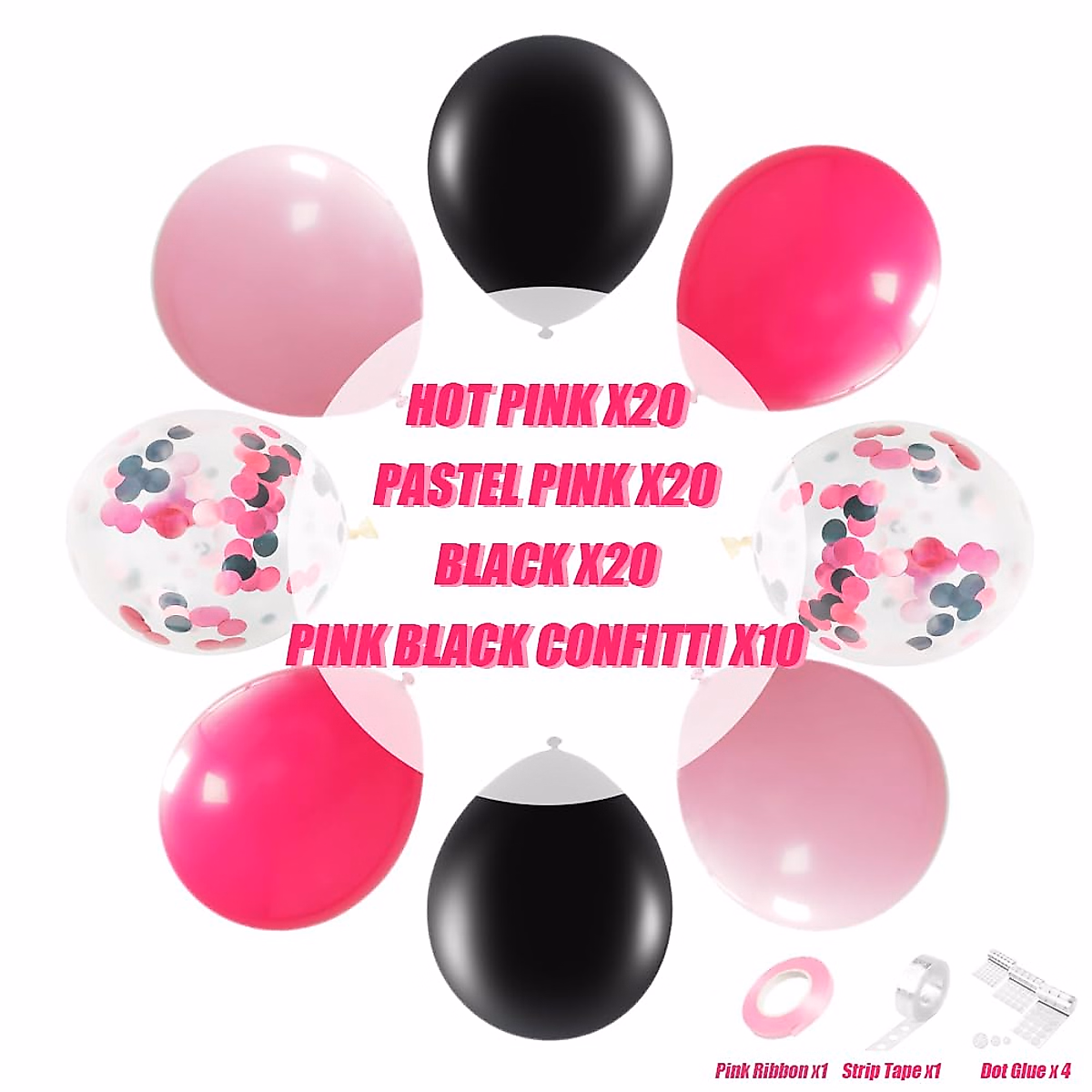 Pink and Black Balloons, 70pcs Black Pink Confetti Balloons for Girls Birthday Wedding Bridal Shower Graduation Party Decoration……