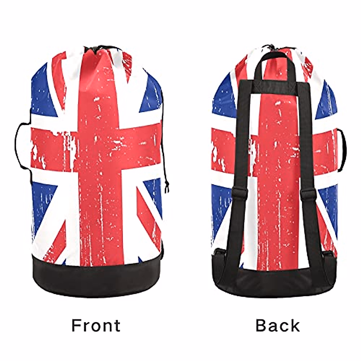 British Flag Laundry Bag Large Heavy Duty Laundry Backpack with Shoulder Straps Waterproof Laundry bag for Traveling Camp Dirty Clothes Organizer for College Students