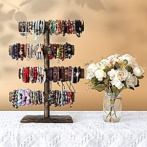 LadyRosian 4 Tier Wooden Display Jewelry Accessory Stand Jewelry Bracelet Holder Bangle Watch Necklace Storage Jewelry Holder Stand Display Organizer, Brown