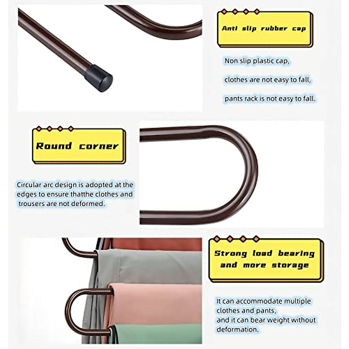 5 Pack Pants Hangers S-Shape Non-Slip Space Saving Hangers Stainless Steel Clothes Hangers Closet Organizer for Scarf Pants Hanging Jeans Towels