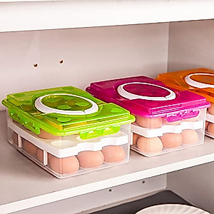 HOTUMN 2 Tiers Deviled Egg Containers with Lid & Holder Plastic Egg Holders Clear Egg Tray Egg Carrier Fridge Freezer Food Storage (Green) 24 eggs