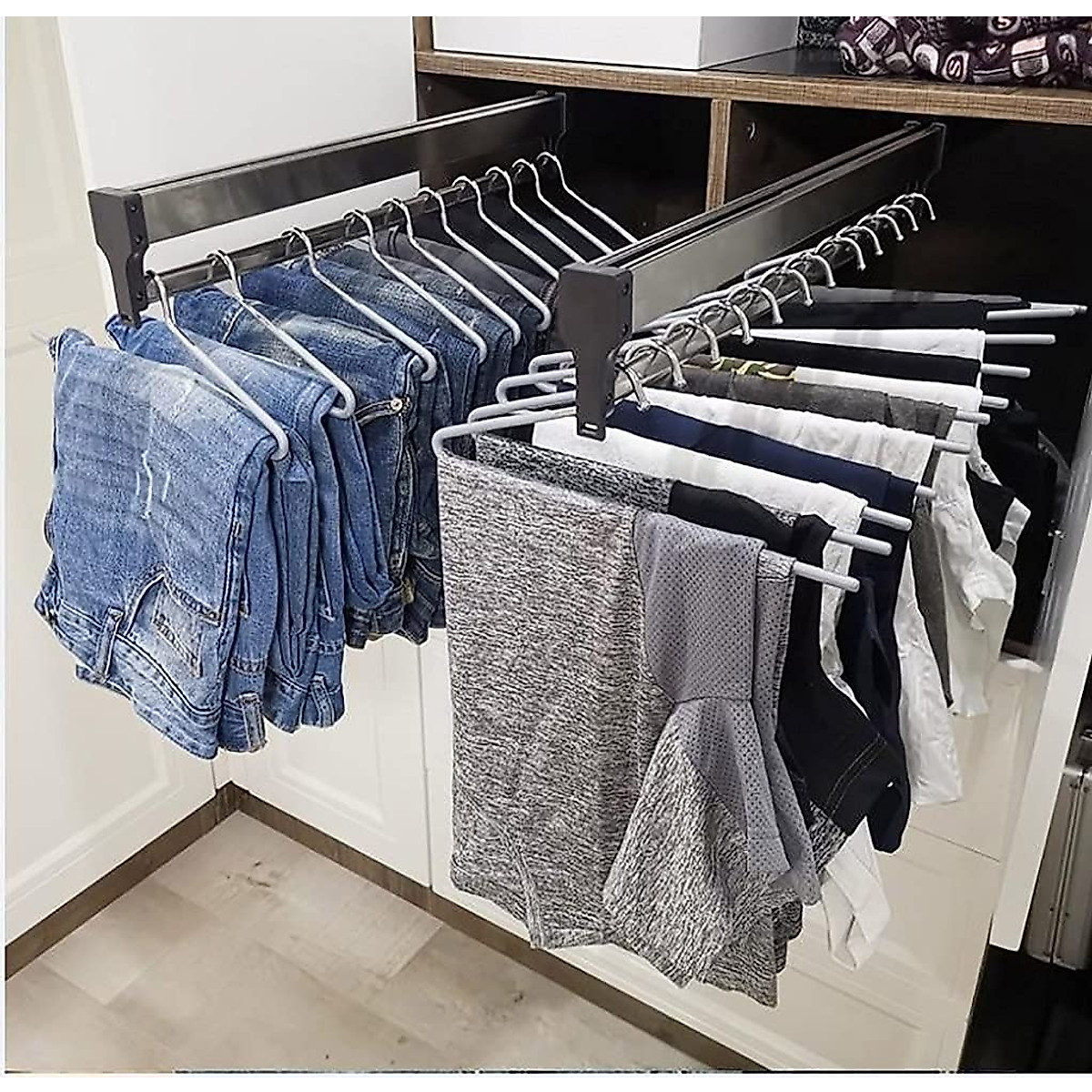 Closet Clothes Hanger Rail,Pull-Out Closet Rod 30-60cm,Wardrobe Clothing Rail,Closet Organizer Rack for Pants and Coat, Silver (550MM/21.6INCH)