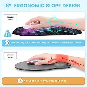 Roxooze Ergonomic Mouse Pad with Wrist Rest, Gaming Mouse Pad Wrist Support, Memory Foam Mousepad with Massage Design, Non-slip PU Base Mouse Pads for Wireless Mouse & Desk, Purple Blue Galaxy