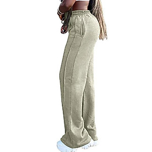 PINSV Women's Casual Wide Leg Pants High Waisted Drawstring Baggy Sweatpants Elastic Straight Leg Trousers Pull On Lounge Pants Grey 722 XL