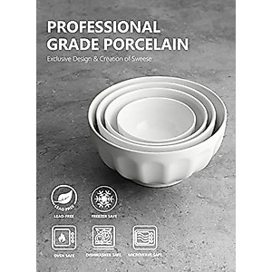 Sweese 129.401 Porcelain Serving Bowls for Entertaining 64-42-26-10 Ounce Various Size Nesting Fluted Bowl Set for Salad Soup - Set of 4, White