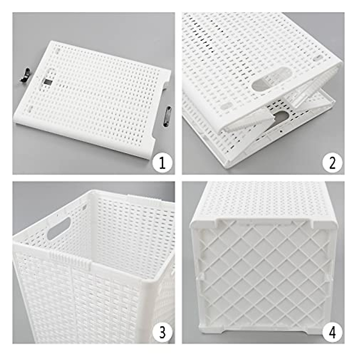 Sandmovie White Folding Laundry Baskets, Plastic Collapsible Laundry Hampers, 2-Pack