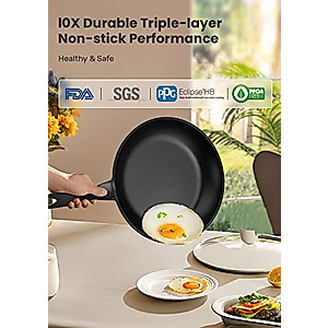 ferlord Nonstick Frying Pan Skillet for Cooking Egg Kitchen Cookware with Durable Non Toxic Non-stick Coatings and Stay-Cool Handle, 12 Inch PFOA Free Large Chef's Omelette Camping Pan