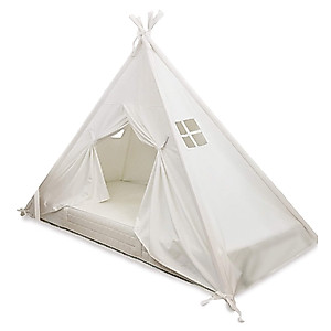 Domestic Objects | Play Tent Bed Canopy | Teepee for Mattress | Cotton Canvas | Premium Quality (Twin/Single with Door) (White)