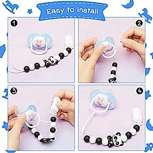 4Pcs Silicone Pacifier Clip for Babies Infant Animal Teething Soothie Toy Panda Dinosaur Elephant Raccoon Pacifier Clip Babies Teethers Clips for Baby Shower Birthday Keepsake Christmas New Year Gift