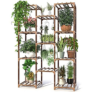 Veakoo Plant Stand Indoor Outdoor,11 Tiered Tall Wood Flower Stands Large Plant Shelf Multiple Garden Shelves Window Display Holder Rack for Corner Balcony Patio Living Room Bedroom with 3 Free Tool Visit the Veakoo Store