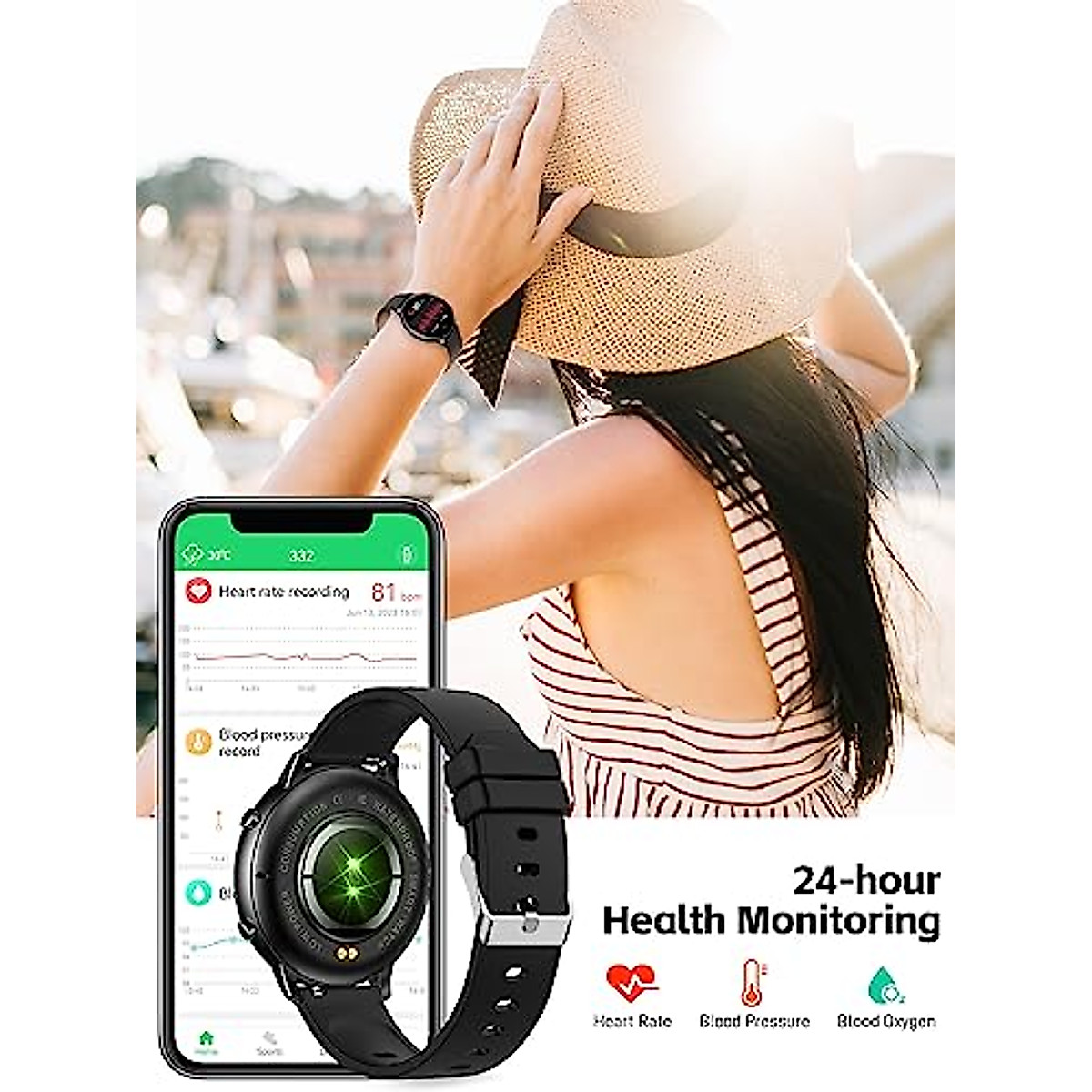 Smart Watches for Women (Answer/Make Call) Fitness Activity Tracker with Heart Rate/Blood Oxygen/Sleep/Menstrual Cycles/Calorie Monitor Play Music Sports Smartwatch for iPhone Samsung Android Phones