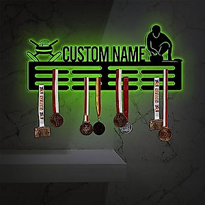 Custom Metal Yard Sign Light, Custom Curling Medal Hanger with Led Light, Medal Holder Display Rack for Awards and Ribbons, Tiered Award Rack, Curling Medal Rack Gift